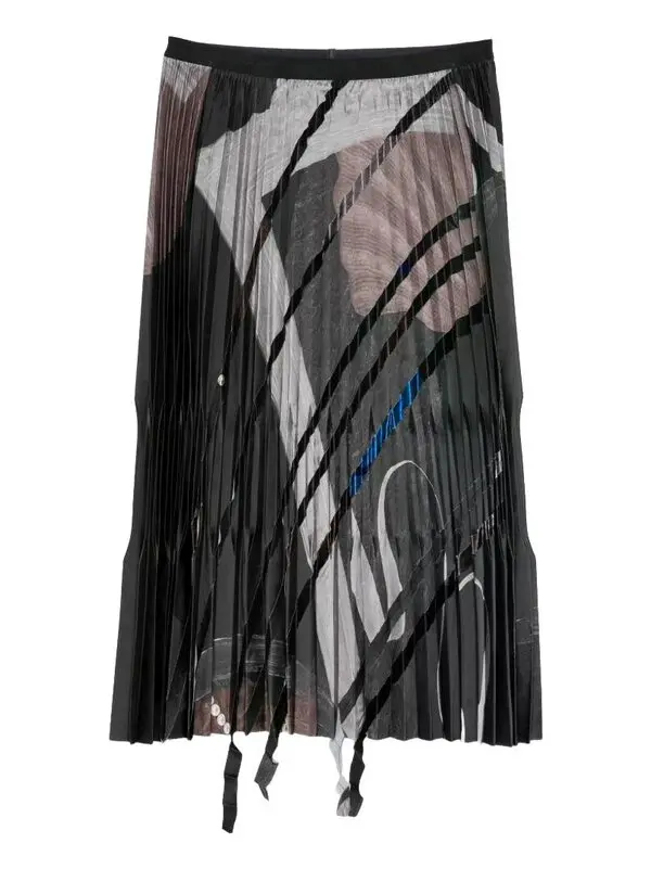 JNBY Pleated Abstract Print Midi Skirt - Black