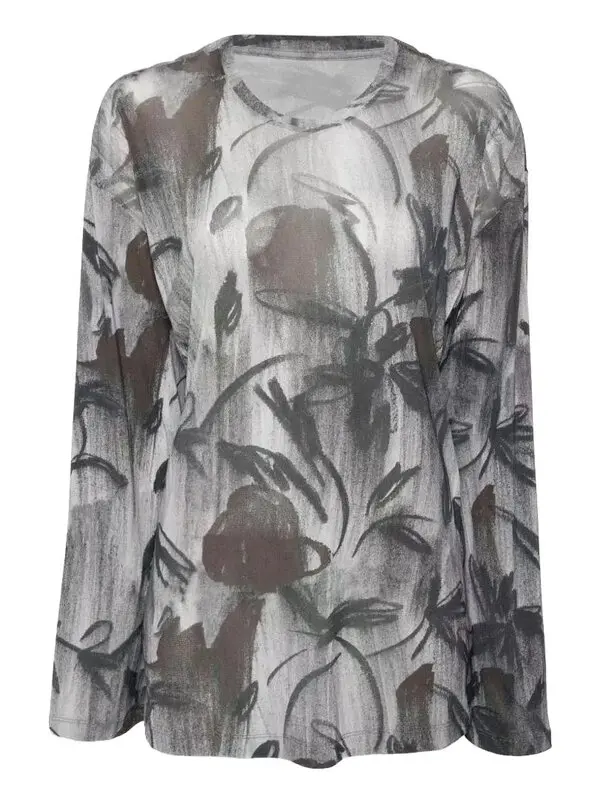 JNBY X-silhouette Rose-print Long-sleeve Tee - Grey