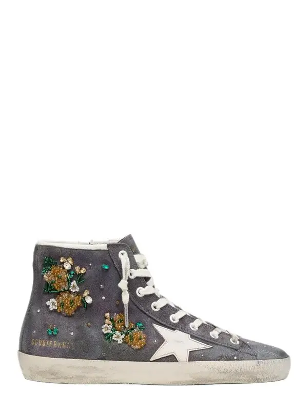 GOLDEN GOOSE Francy Suede Sneakers With Crystal And Flower-bead Embroidery - Grey