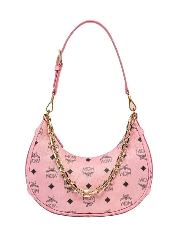 Mcm Aren Logo-print Chain-link Shoulder Bag - Pink
