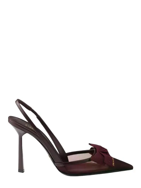 Prada Mesh Fabric Slingback Pumps With Bow Detailing - White