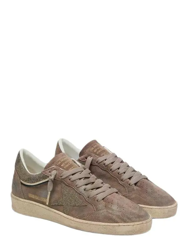 GOLDEN GOOSE Ballstar Suede Sneakers With Crystal Embellishments - Brown