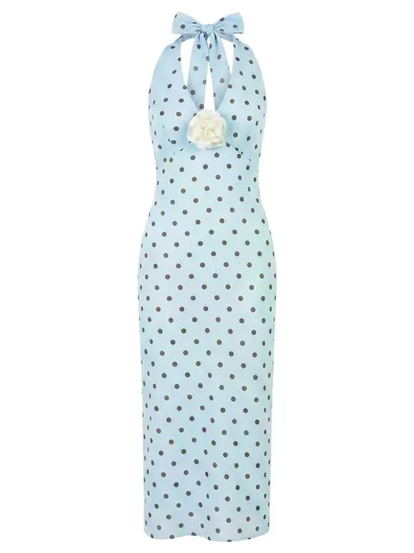 Sleeper Jardin Polka-dot V-neck Midi Dress - Blue