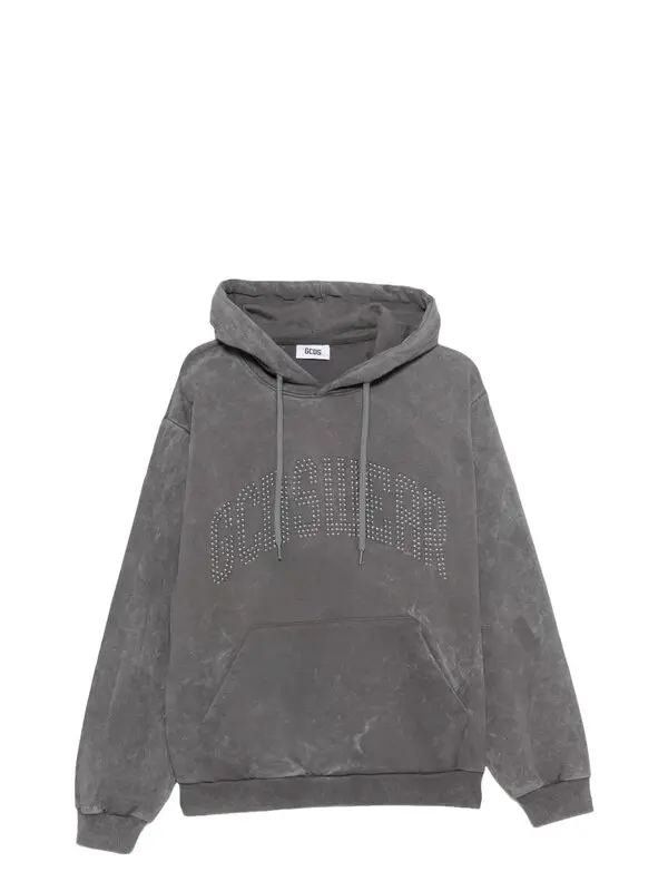 Gcds Stud-embellished Washed-effect Hoodie - Grey
