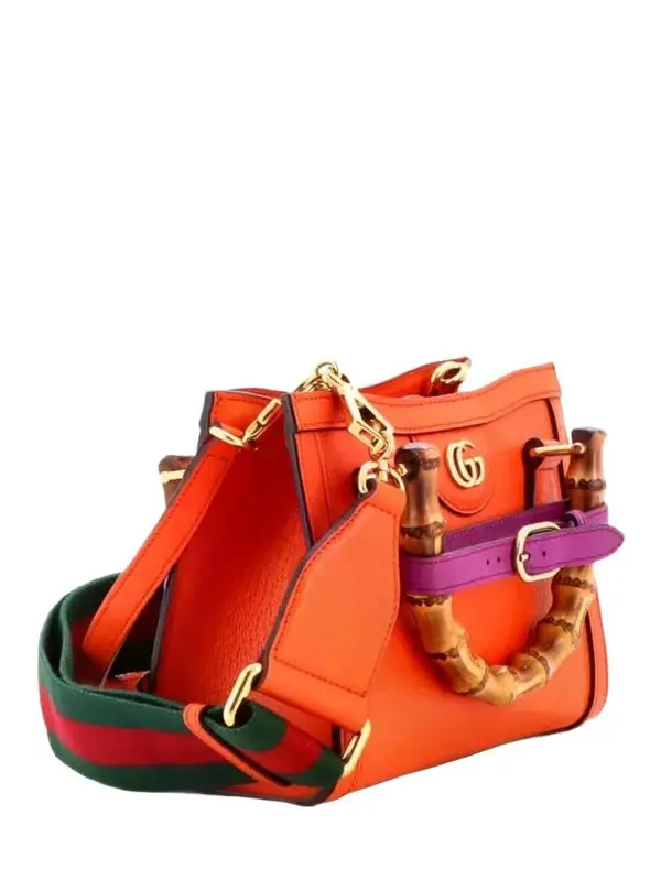 Gucci Diana Nm Bamboo Handle Tote Leather Mini Crossbody Bag - Orange