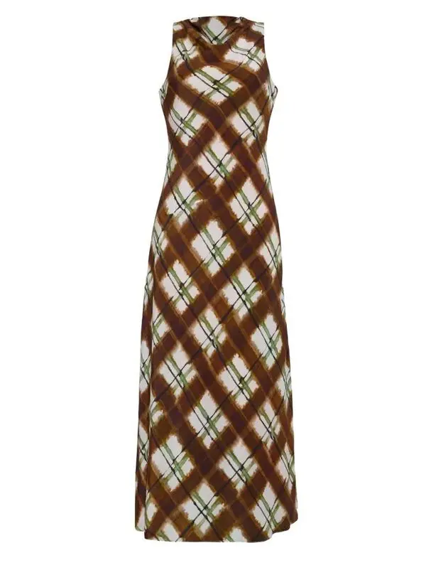 Cara Cara Plaid Print Cowl Neck Midi Dress - Brown
