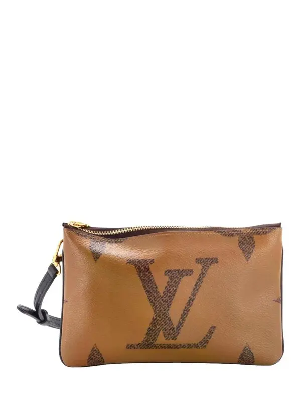 LOUIS VUITTON Double Zip Pochette Reverse Monogram Giant Clutch Bag - Brown