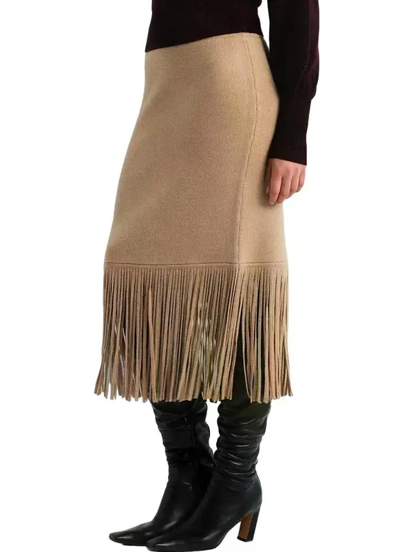 Cara Cara Delphi Midi Skirt With Fringe - Neutrals