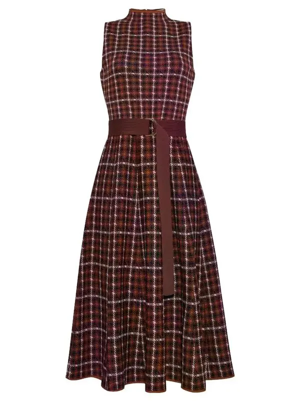 Cara Cara Brice Check-print Belted Midi Dress - Brown