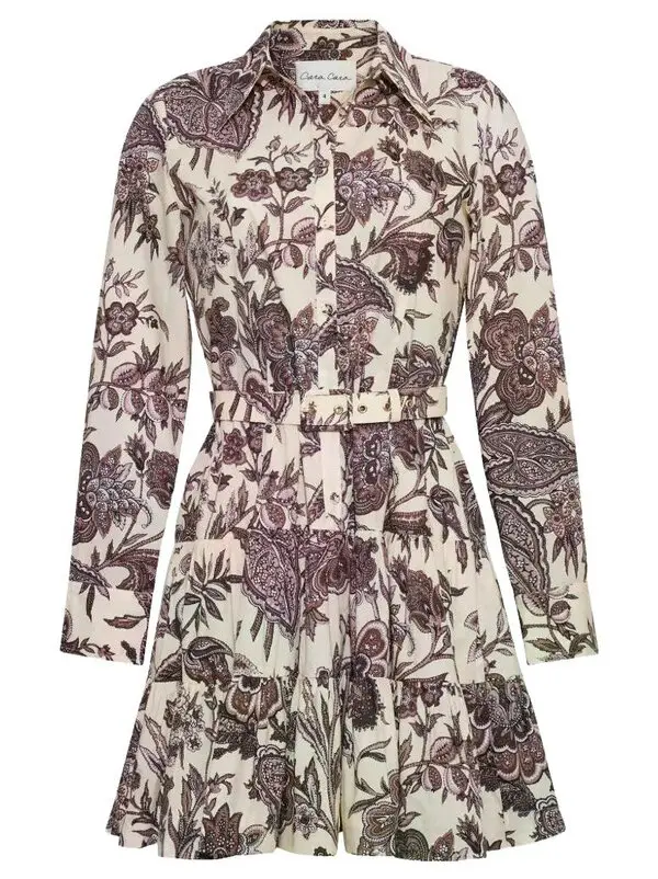 Cara Cara Eugenia Tiered Mini Shirt Dress - Neutrals