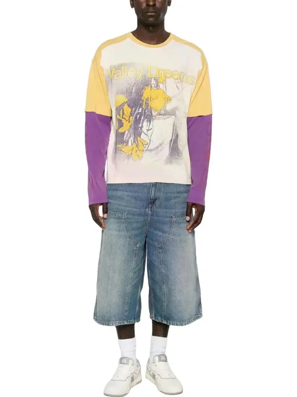 VALE FOREVER Graphic Print Layered Crew Neck Sweater - Neutrals