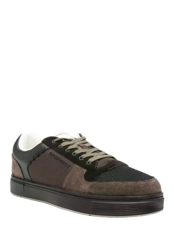 Emporio Armani Panelled Suede Lace-up Sneakers - Brown