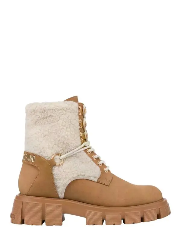Moschino Shearling-trim Lace-up Boots - Neutrals