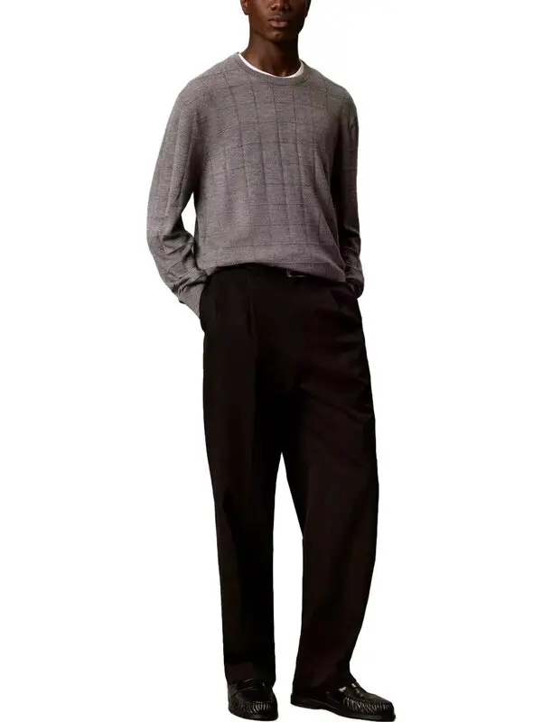 Calvin Klein Grid Pattern Long Sleeve Sweater - Grey