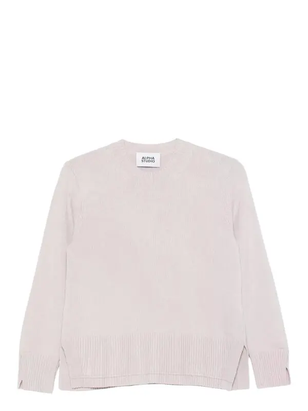 Alpha Studio Ribbed Trim Side Slit Knit - Neutrals