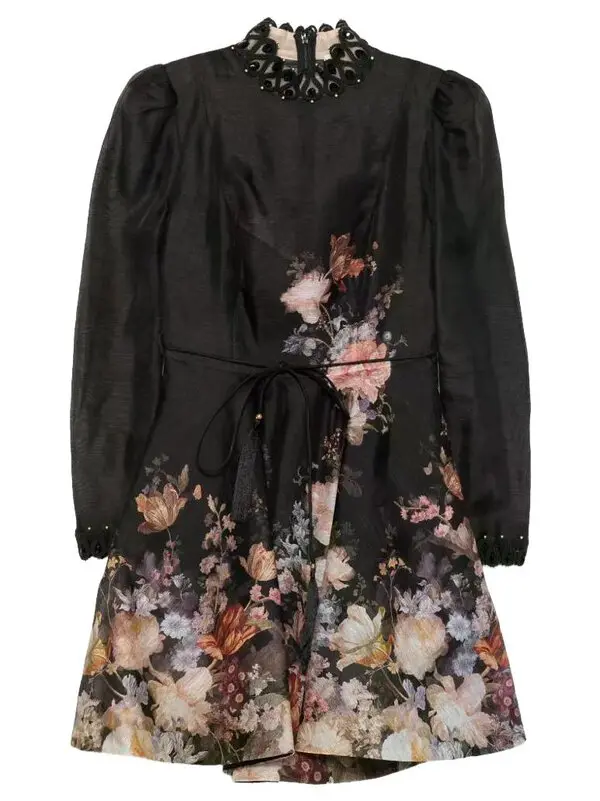 Zimmermann Valiant Floral-print Mini Dress - Black