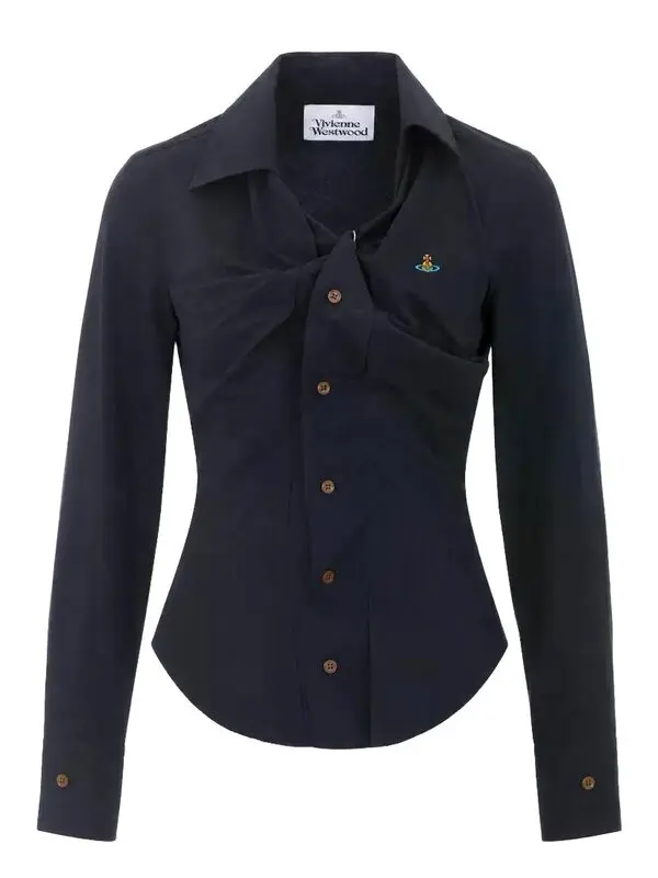 VIVIENNE WESTWOOD Draped Cotton Shirt With Orb Logo - Black