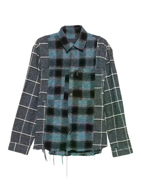 HAIKURE Check-pattern Frayed Shirt - Blue