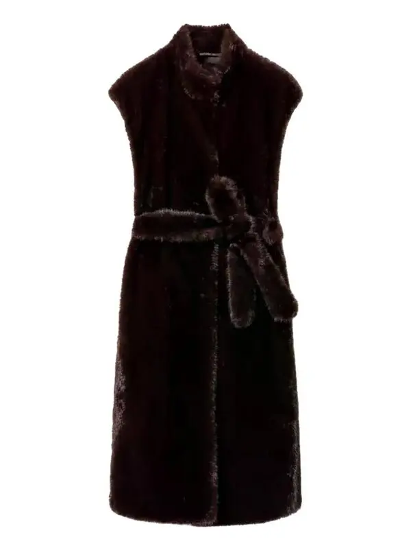 TWINSET Long Faux Fur Gilet - Brown