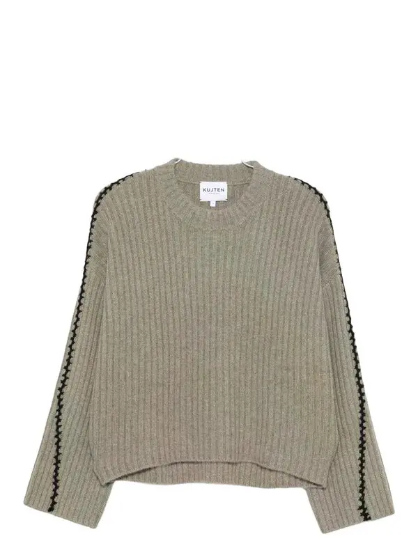 KUJTEN Ribbed Whipstitch Trim Sweater - Green
