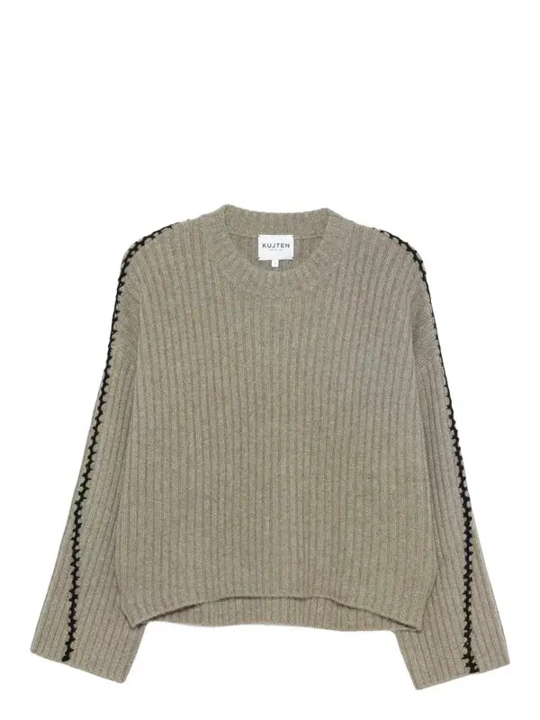 KUJTEN Ribbed Whipstitch Trim Sweater - Green