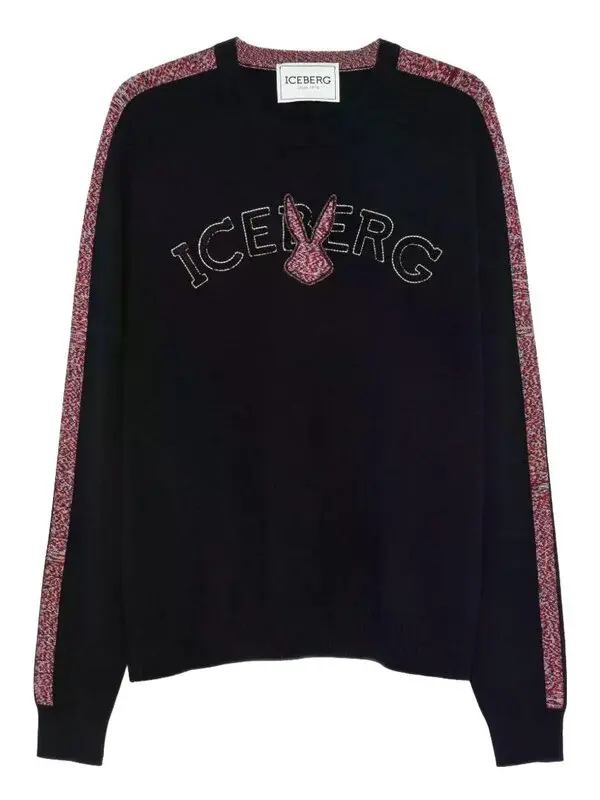Iceberg Logo Embroidered Side Stripe Sweater - Blue