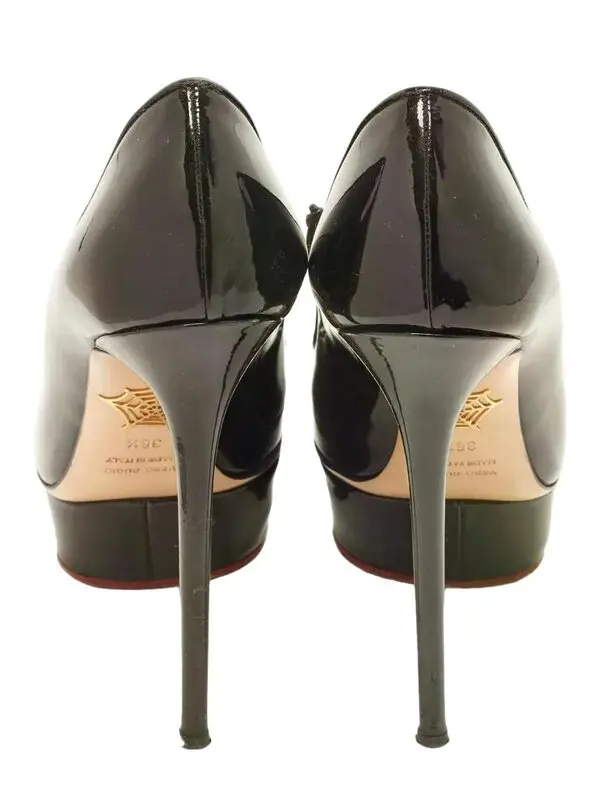 CHARLOTTE OLYMPIA Patent Leather Fringed Bow Platform Pumps - Black