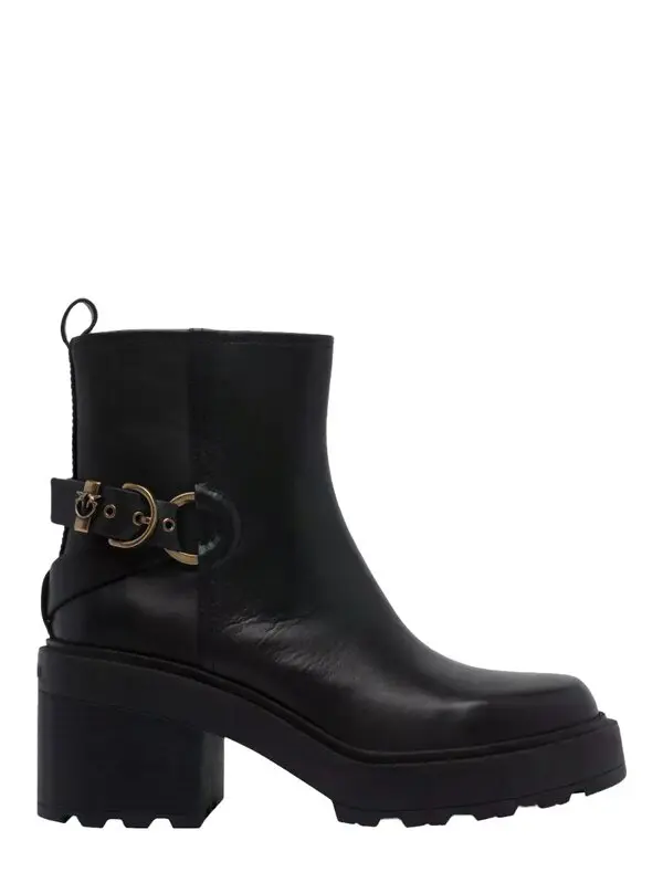 Pinko Altea Buckle-strap Leather Ankle Boots - Black