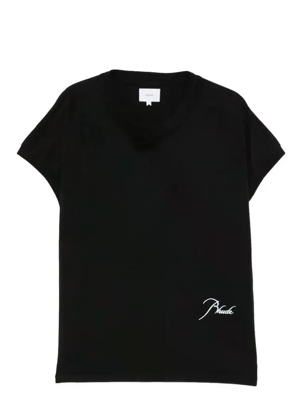 Rhude Logo-embroidered Cap-sleeve T-shirt - Black