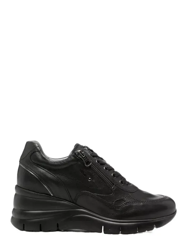 NEROGIARDINI Leather Wedge Zip-up Sneakers - Black