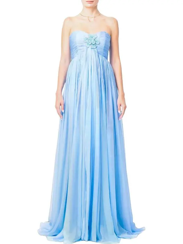 M.MARQUISE Ines Floral-appliqué Silk Maxi Dress - Blue