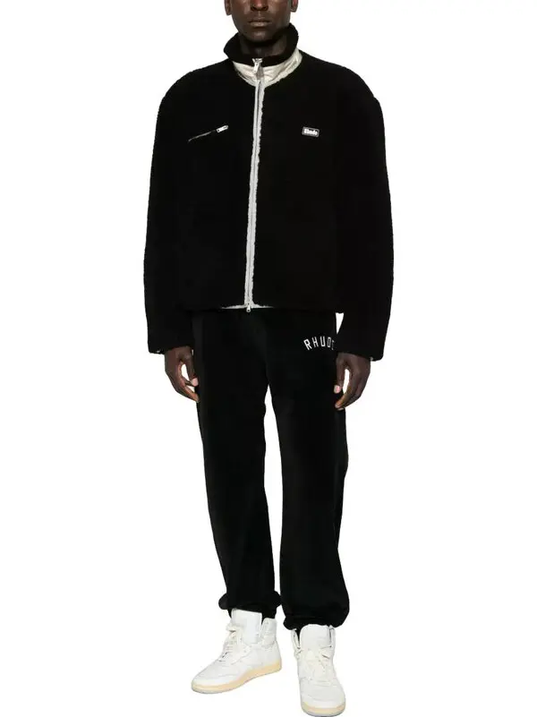 Rhude Fleece Logo Patch High Neck Jacket - Black