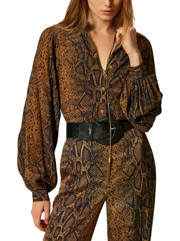 TWINSET Python-print Crêpe De Chine Blouse - Brown