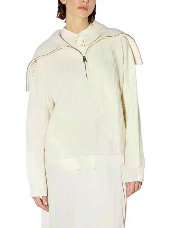 Liviana Conti Ribbed Knit Zip-neck Sweater - Neutrals