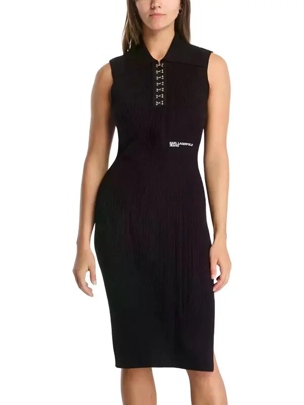 Karl Lagerfeld Ribbed Knit Sleeveless Midi Dress - Black