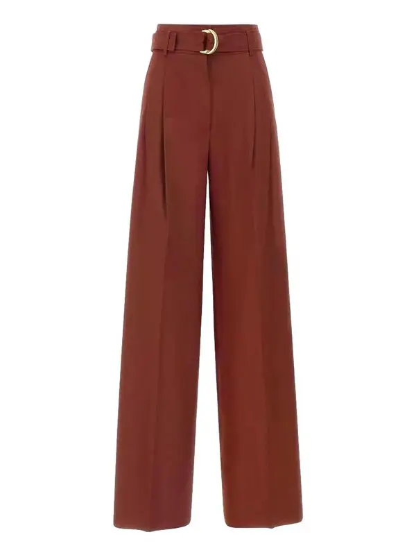 Max Mara Belted Pleated Wool Canvas Trousers - Red