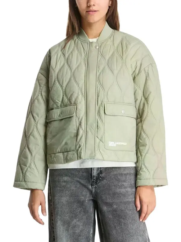 Karl Lagerfeld Light Quilted Jacket With Band Collar - Green