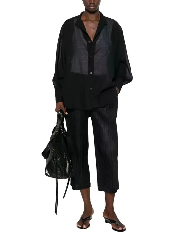 Issey Miyake Panelled Sheer Long Sleeve Shirt - Black