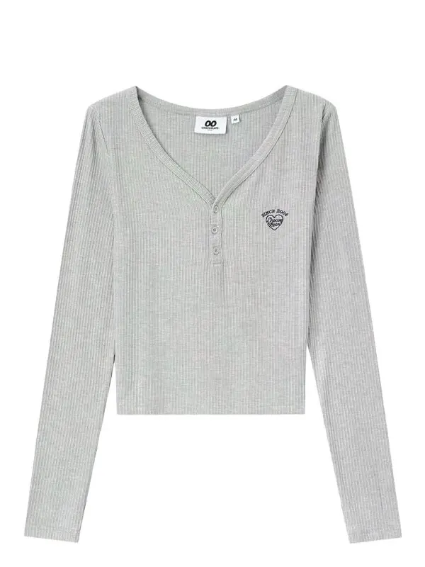 CHOCOOLATE Ribbed-knit Heart-motif T-shirt - Grey