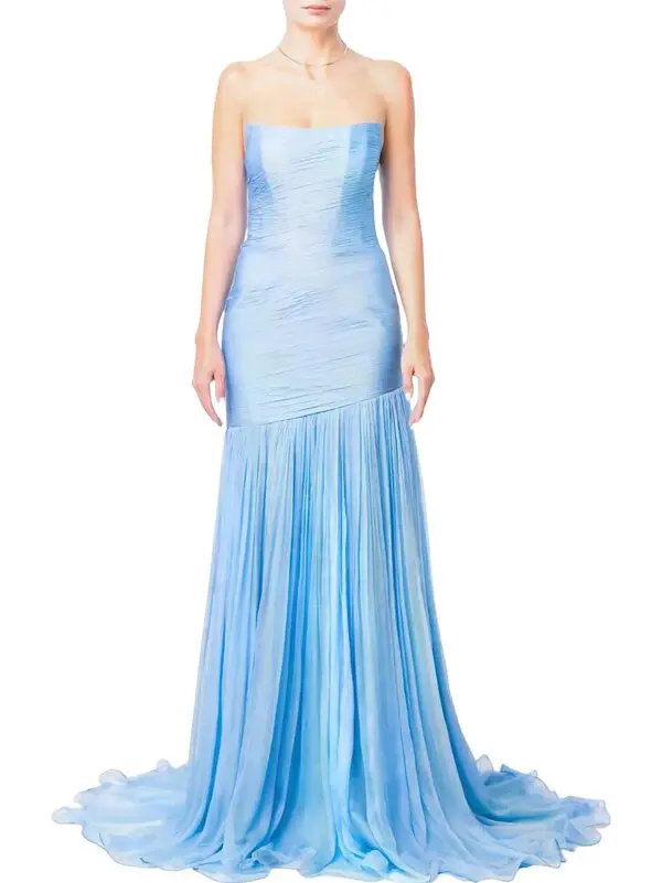 M.MARQUISE Adeline Strapless Ruched Maxi Dress - Blue