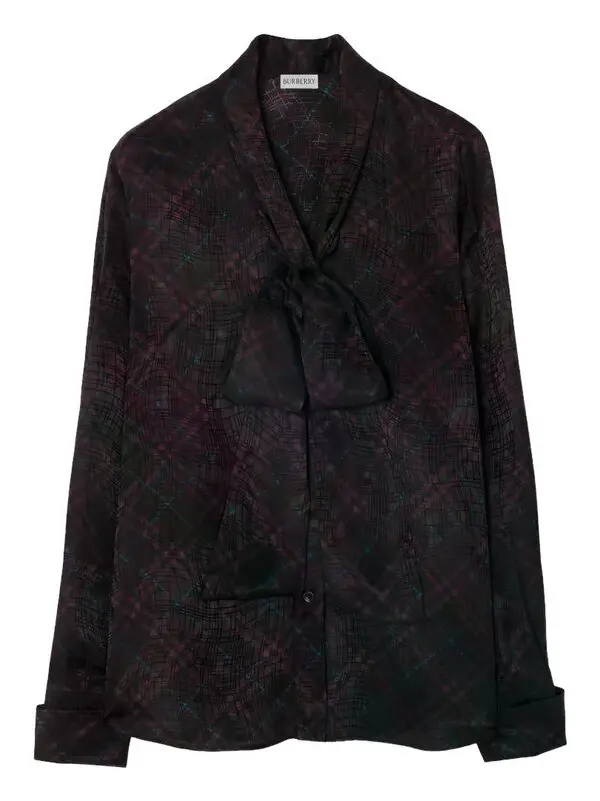 Burberry Silk Blend Check Scarf Blouse - Purple