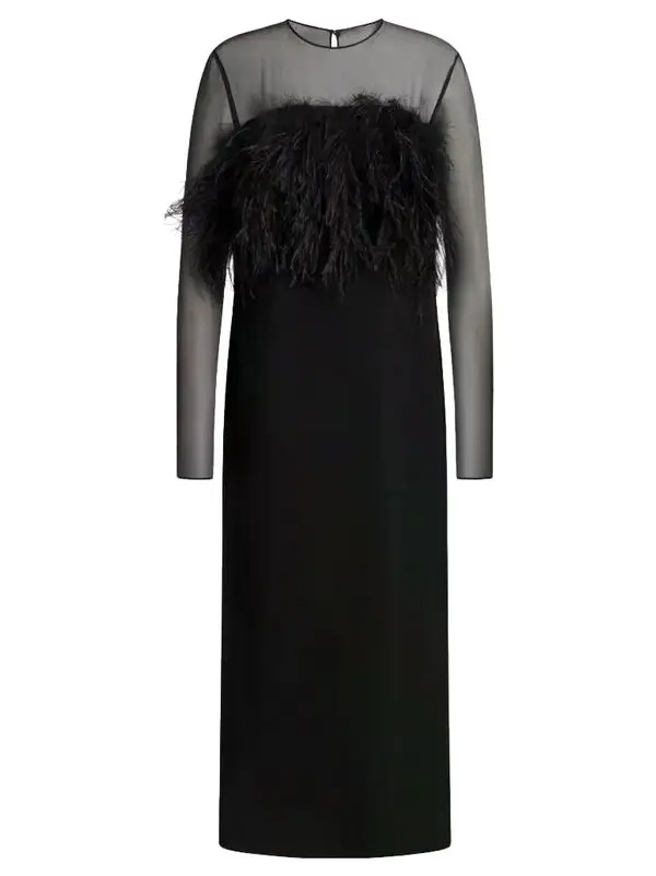 Alberta Ferretti Feather-detail Sheer-panel Midi Dress - Black
