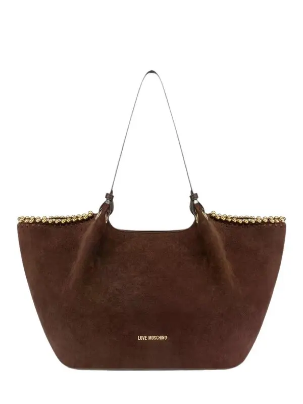 Moschino Stud-embellished Faux-suede Shoulder Bag - Brown