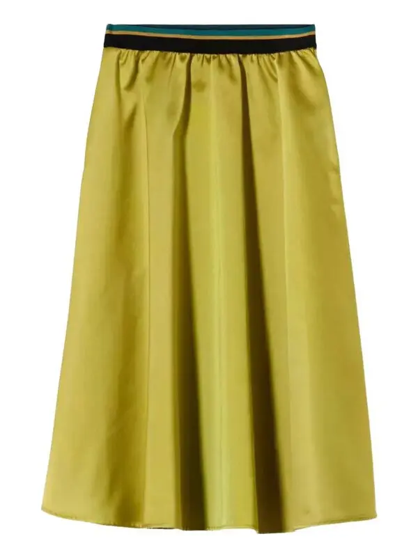 Plan C Striped Waistband Flared Midi Skirt - Yellow