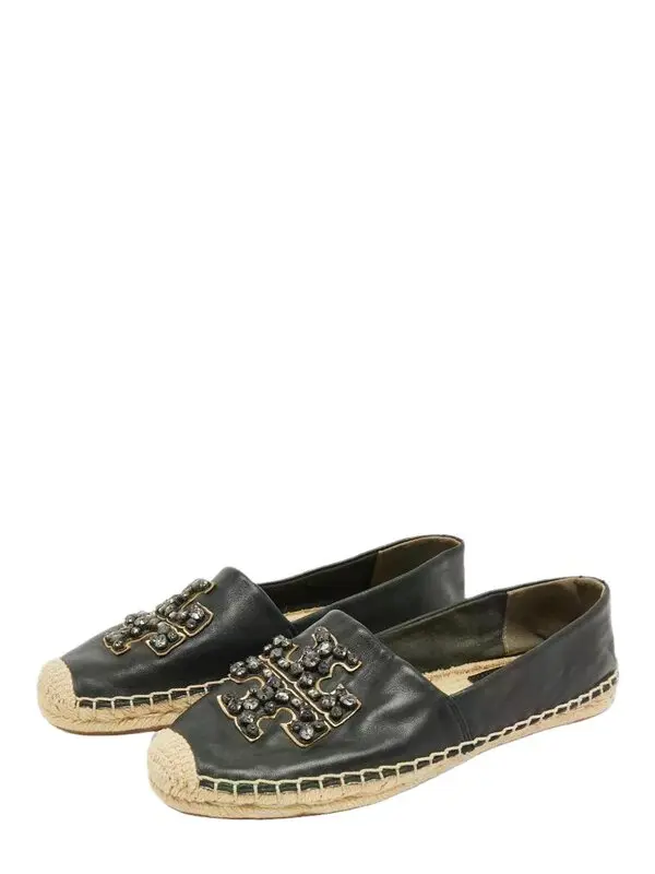 Tory Burch Embellished Leather Espadrilles - Black