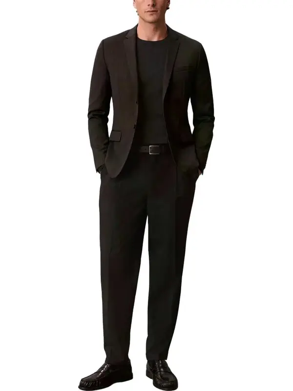 Calvin Klein Regular Tapered Wool Blend Trousers - Black