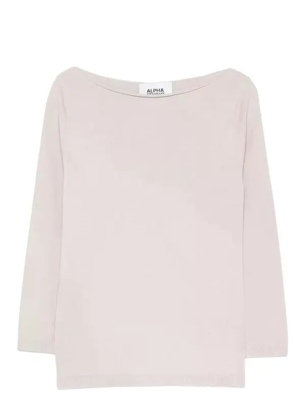 Alpha Studio Fine Knit Boat Neck Long Sleeve Sweater - Neutrals