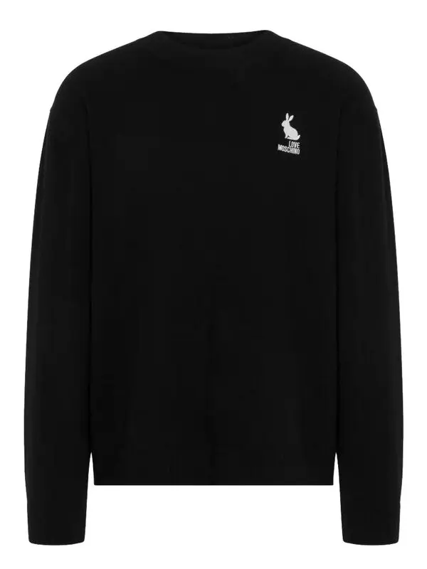 Moschino Embroidered Rabbit Motif Crew Neck Sweater - Black