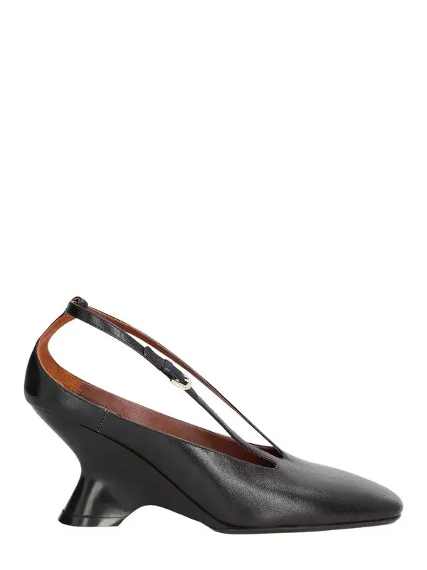 Dries Van Noten Leather Square Toe Wedge Pumps - Black