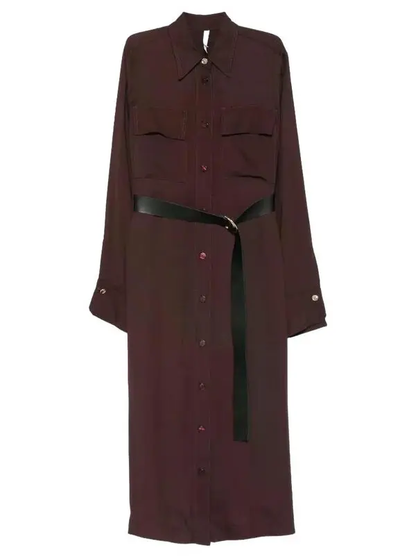 Imperial Belted Button-front Midi Dress - Red